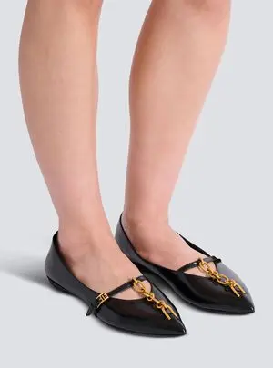 Balmain Shiny Lambskin Ballet Flats With Chain Detail - Black
