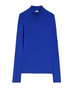 JIL SANDER Ribbed Mock Neck Sweater - Bluebell