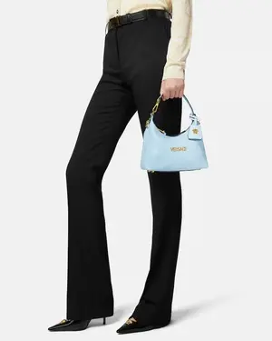 Versace Logo Plaque Zipped Shoulder Bag - Light Blue