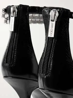 JIMMY CHOO Verity 100 Sculptural Heel Sandals With Crystal Embellishments - Black