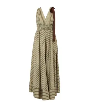Liu Jo Sleeveless Striped Maxi Dress With Bow Detail - Nude