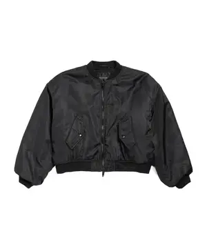 Balenciaga Zip-up Bomber Jacket With Embroidered Logo - Black