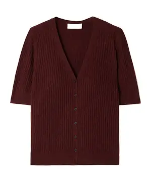 Arch4 V-neck Ribbed Knit Cardigan With Half Sleeves