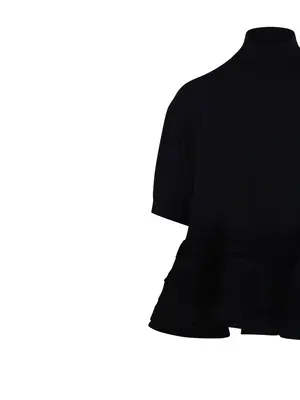 Alaïa High Neck Short Sleeve Lace Trim Top - Black