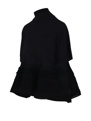 Alaïa High Neck Short Sleeve Lace Trim Top - Black