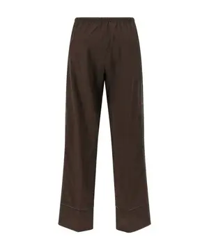 YVES SALOMON Leather Trim Wide-leg Pants