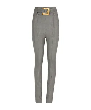 Balmain Checked Belted High-waist Pants