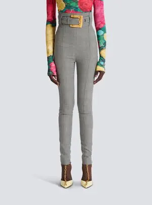 Balmain Checked Belted High-waist Pants