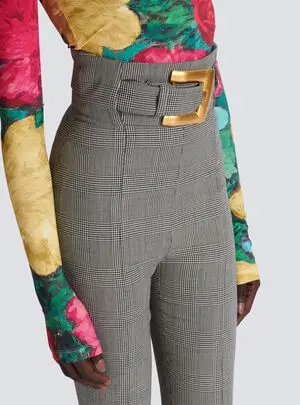 Balmain Checked Belted High-waist Pants