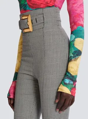 Balmain Checked Belted High-waist Pants