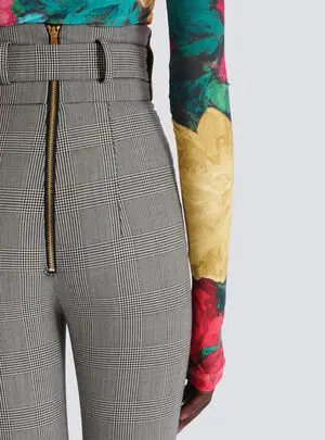 Balmain Checked Belted High-waist Pants