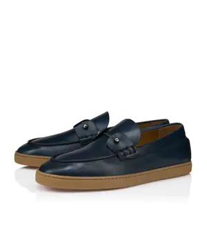 CHRISTIAN LOUBOUTIN Round Toe Loafers With Metal Collar Pin - Blue