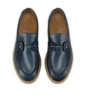 CHRISTIAN LOUBOUTIN Round Toe Loafers With Metal Collar Pin - Blue