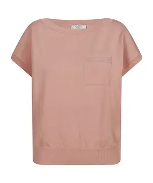 Peserico Short Sleeve Boat Neck Fine Knit Jumper - Pink