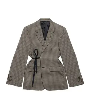 Balenciaga Checked Wrap Tailored Jacket - Gray