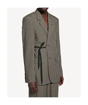 Balenciaga Checked Wrap Tailored Jacket - Gray