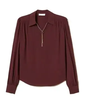 TWINSET Half-zip Long Sleeve Shirt With Detachable Chain Embellishment