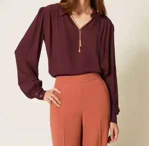 TWINSET Half-zip Long Sleeve Shirt With Detachable Chain Embellishment