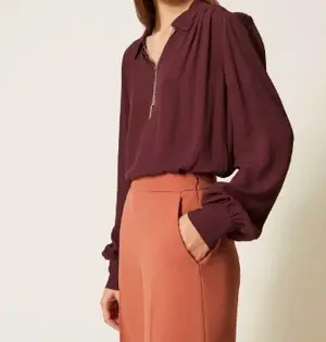 TWINSET Half-zip Long Sleeve Shirt With Detachable Chain Embellishment