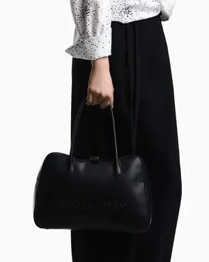 Emporio Armani Embossed Logo Leather Shoulder Bag