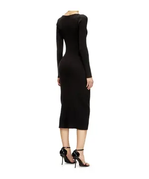 DIESEL® Ribbed Zip-front Pocketed Midi Dress - Black
