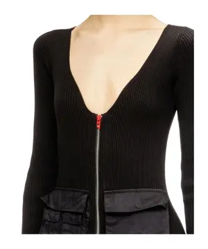 DIESEL® Ribbed Zip-front Pocketed Midi Dress - Black