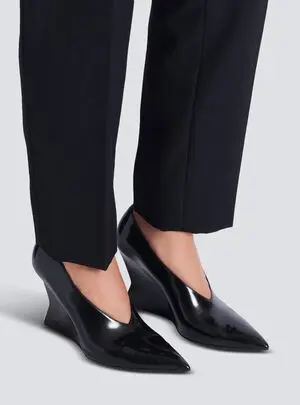 Balmain Shiny Lambskin Wedge Pumps - Black