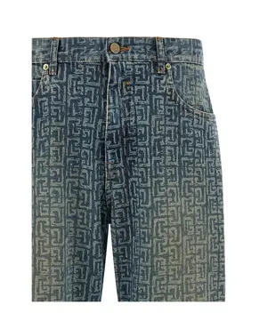 Balmain Monogram Printed Straight-leg Jeans - Gray