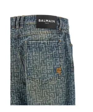 Balmain Monogram Printed Straight-leg Jeans - Gray