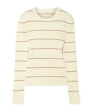 FRAME Striped Ribbed Long Sleeve T-shirt - White