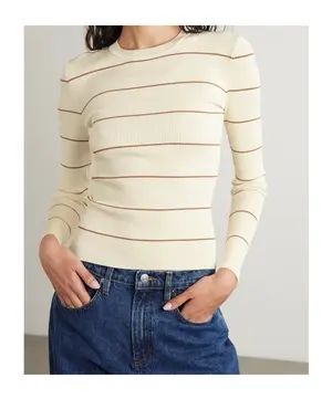 FRAME Striped Ribbed Long Sleeve T-shirt - White