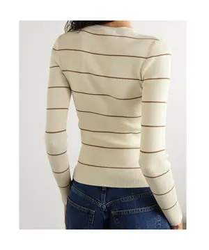 FRAME Striped Ribbed Long Sleeve T-shirt - White