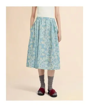 Marni Gathered Ramie Skirt With Floral Print
