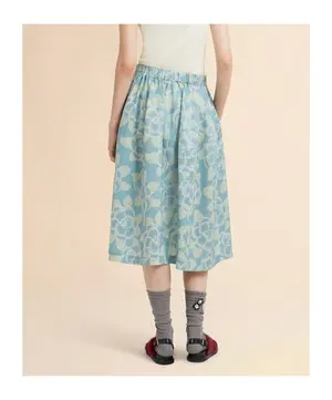 Marni Gathered Ramie Skirt With Floral Print