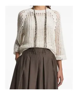 Peserico Open-knit Fringed Jumper - White