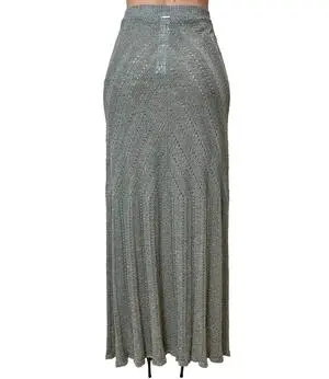 TWINSET Chevron Pleated Knitted Maxi Skirt With Metallic Threads