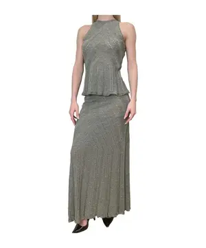 TWINSET Chevron Pleated Knitted Maxi Skirt With Metallic Threads