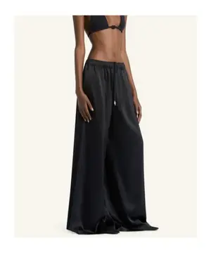 COURREGES Wide Leg Satin Trousers With Skirt-effect Train