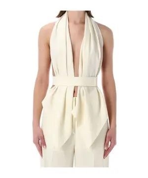 Alberta Ferretti Draped Halterneck Top - Ivory