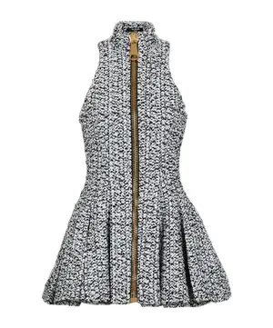 Balmain Sleeveless Flared Tweed Dress - Gray