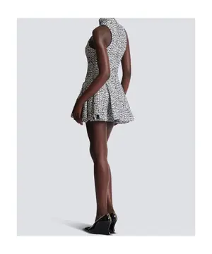 Balmain Sleeveless Flared Tweed Dress - Gray