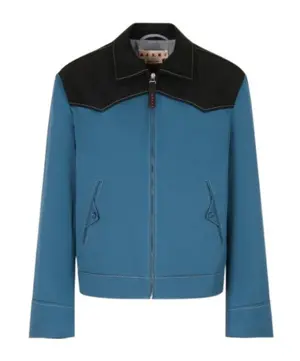 Marni Water-repellent Gabardine Jacket With Contrast Yokes - Blue
