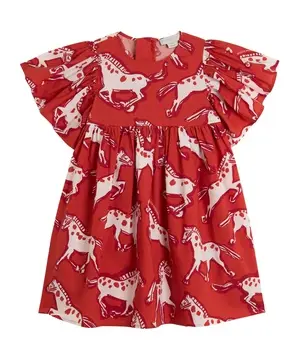 Stella McCartney Horse-print Ruffled Short Sleeve Dress