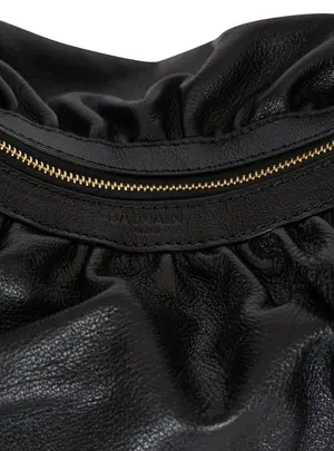 Balmain Bène Hobo Bag In Calfskin Leather - Black
