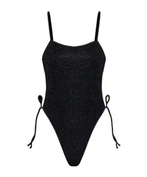 Oseree Metallic Tie Closure One Piece Swimsuit - Black