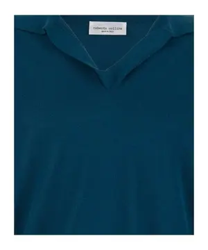 ROBERTO COLLINA Open Collar Knitted Top - Blue