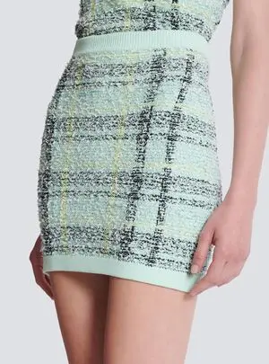 Balmain Glitter Plaid Tweed Mini Skirt