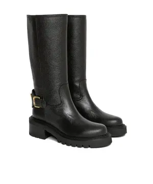 VIA ROMA 15 Leather Buckled Knee High Boots