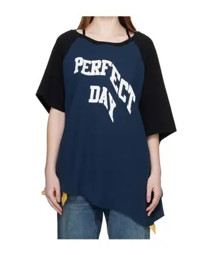 Undercover Asymmetrical Short-sleeved T-shirt - Navy Blue