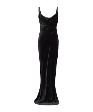 Balmain Long Velvet Gown With Embellished Straps